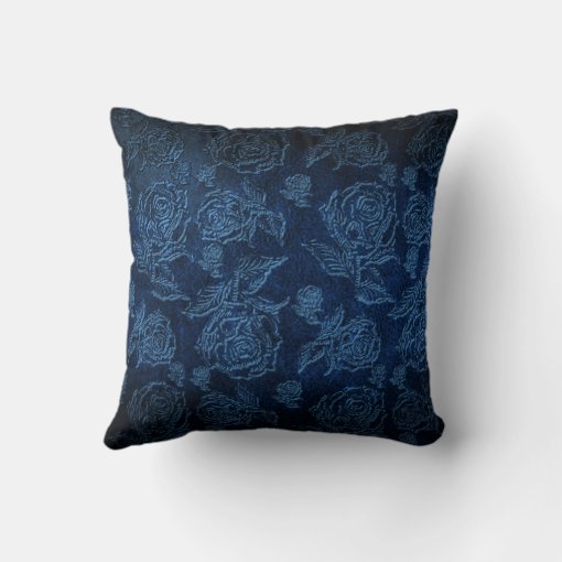 Blue Faux Embossed Rose Leather Throw Pillow | Zazzle