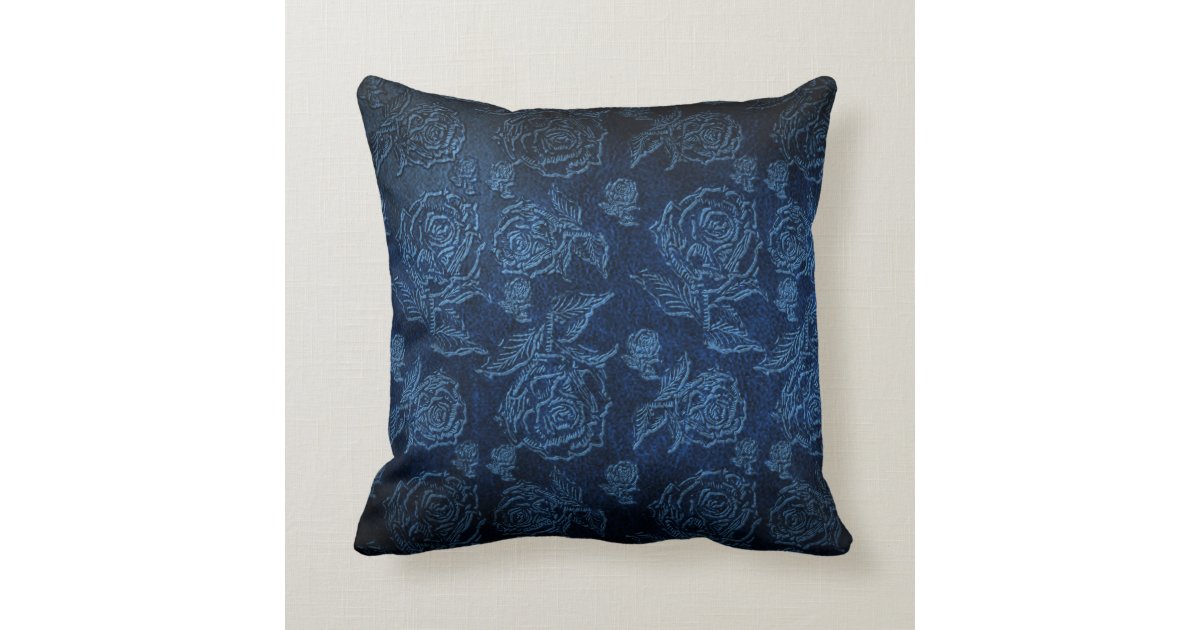 Blue Faux Embossed Rose Leather Throw Pillow | Zazzle.com