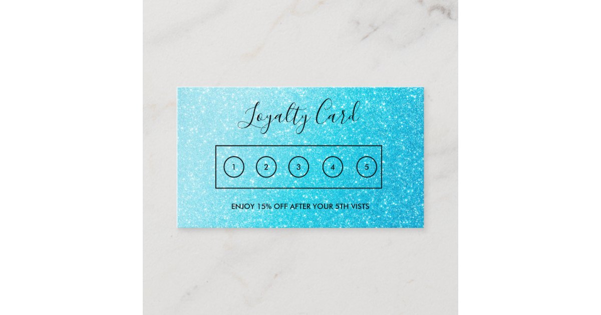 Blue Faux Glitter Custom Loyalty Card | Zazzle