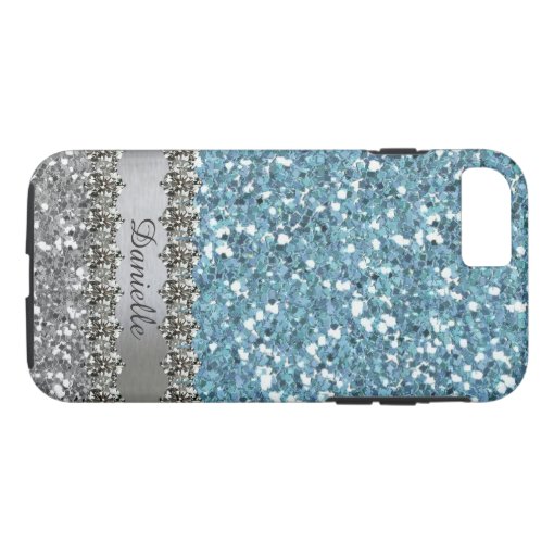 Blue Faux Glitter Diamond Bling Personalized Case-Mate iPhone Case | Zazzle