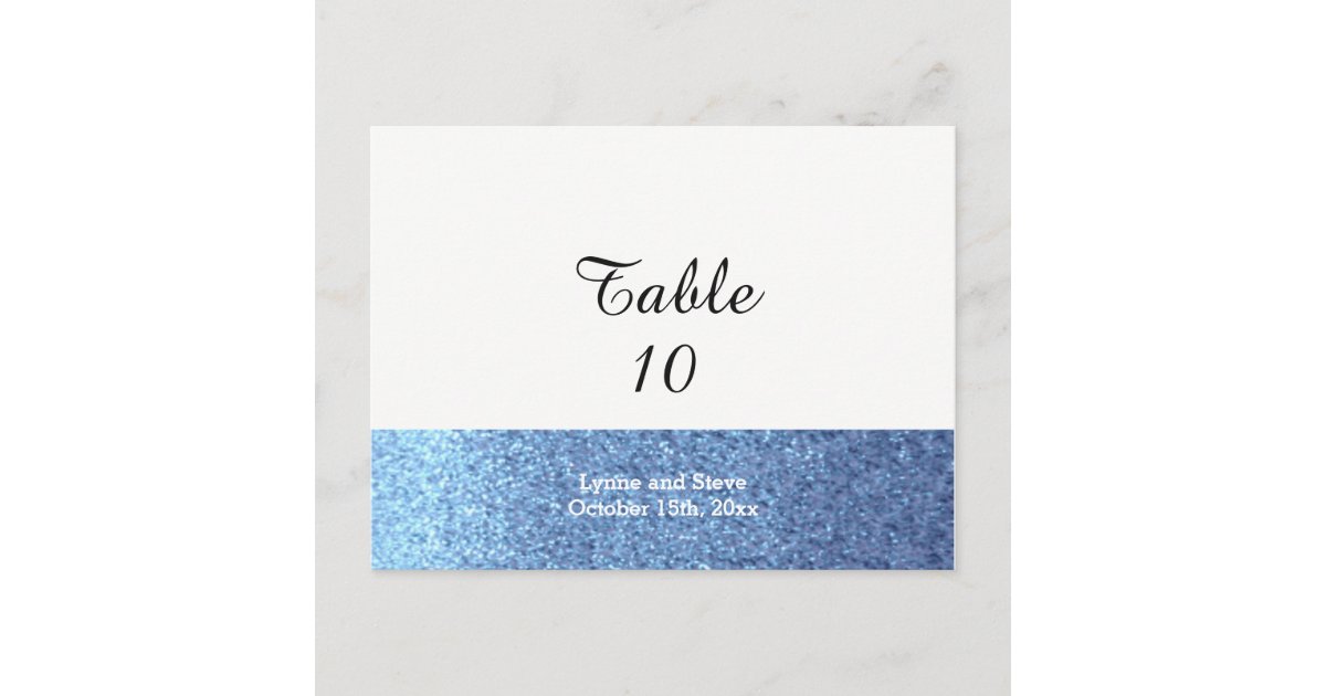 Blue Faux Glitter Table Seating Card | Zazzle