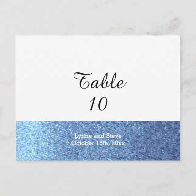 Blue Faux Glitter Table Seating Card | Zazzle