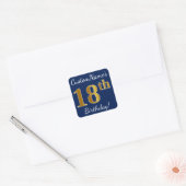 Blue, Faux Gold 18th Birthday + Custom Name Square Sticker | Zazzle