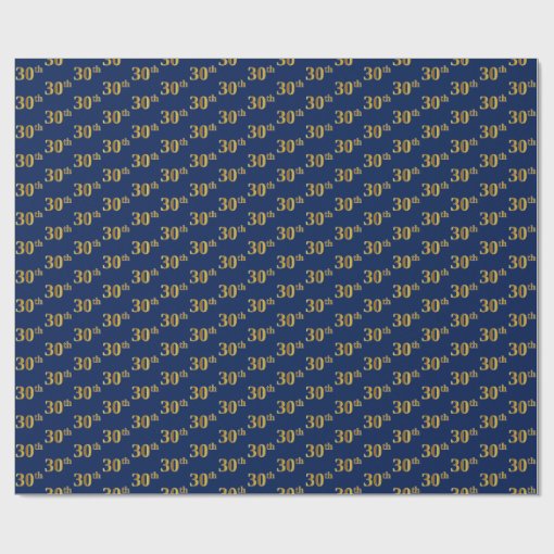 Blue, Faux Gold 30th (Thirtieth) Event Wrapping Paper | Zazzle