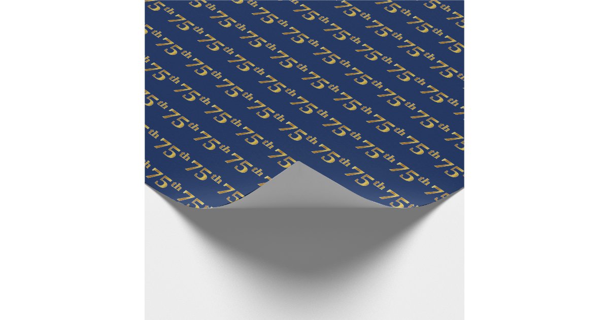Blue, Faux Gold 75th (Seventy-Fifth) Event Wrapping Paper | Zazzle