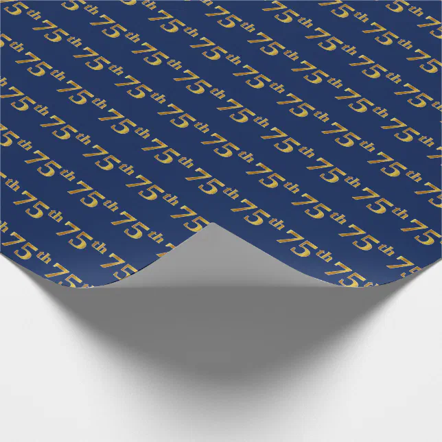 Blue, Faux Gold 75th (Seventy-Fifth) Event Wrapping Paper | Zazzle