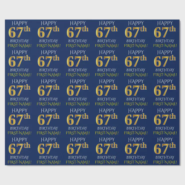 Blue, Faux Gold "HAPPY 67th BIRTHDAY" Wrapping Paper | Zazzle