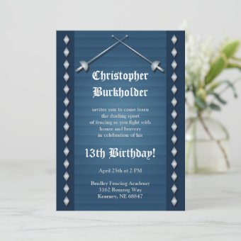 Blue Fencing Birthday Party Invitation | Zazzle