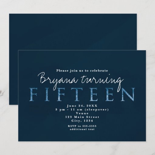 Blue Fifteen 15TH 15 Birthday Party Invitation | Zazzle