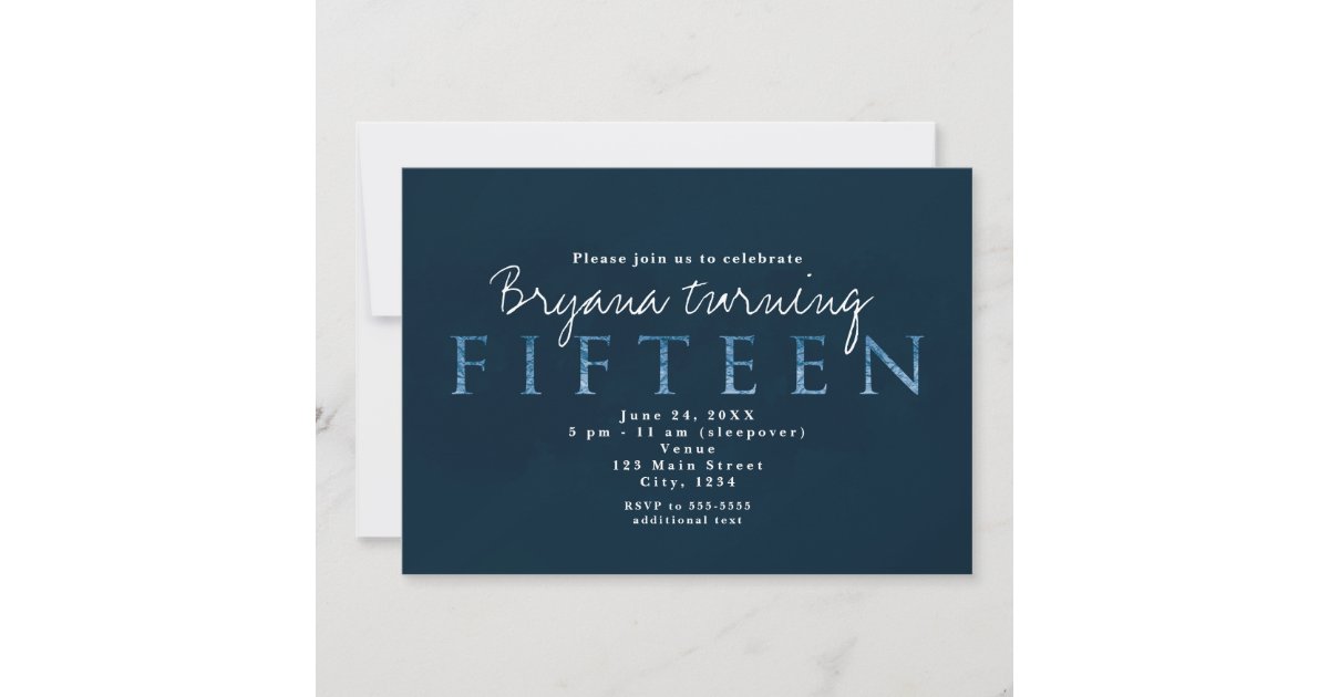 Blue Fifteen 15TH 15 Birthday Party Invitation | Zazzle