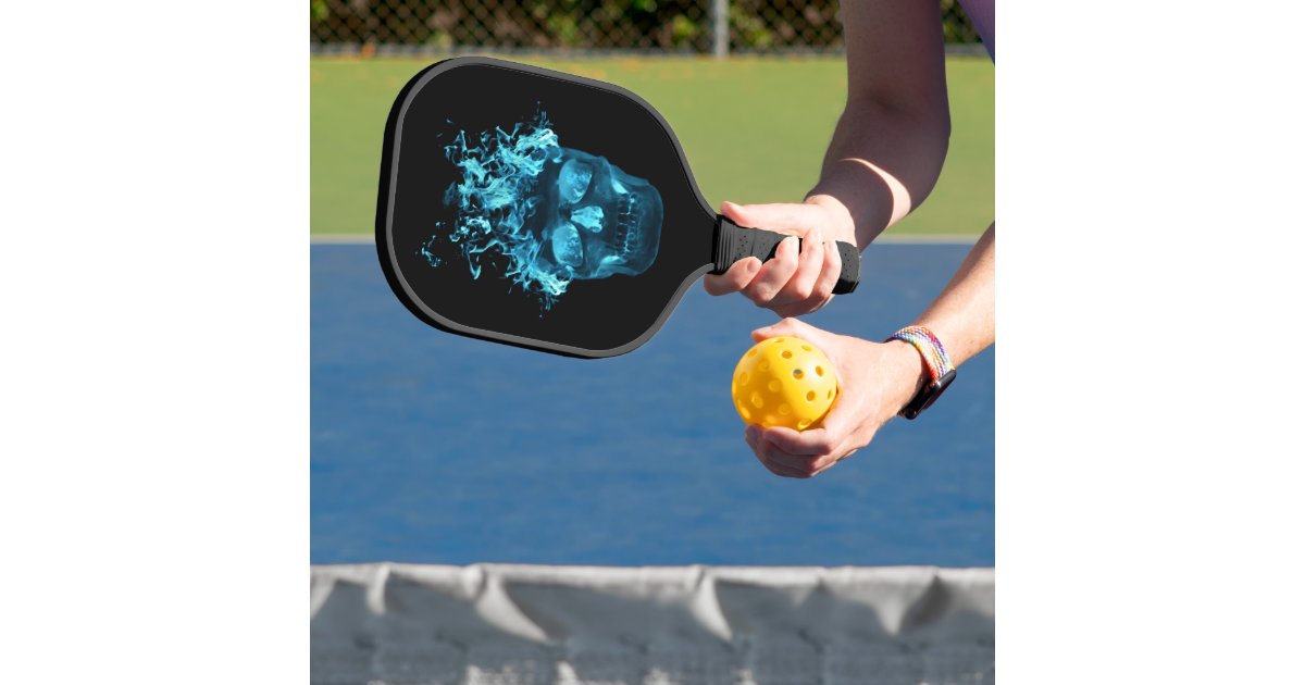 Blue Fire Flaming Skull Pickleball Paddle | Zazzle
