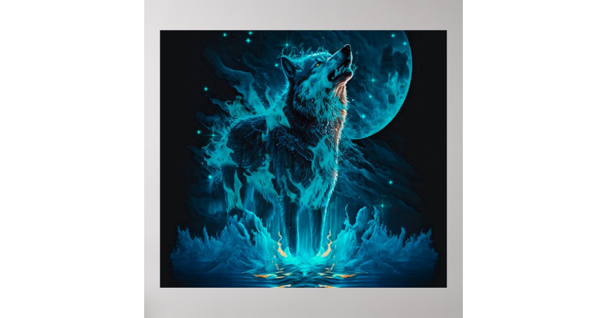 Blue Fire Wolf Poster | Zazzle