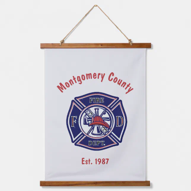 Blue Firefighter Badge Logo Custom Hanging Tapestry | Zazzle