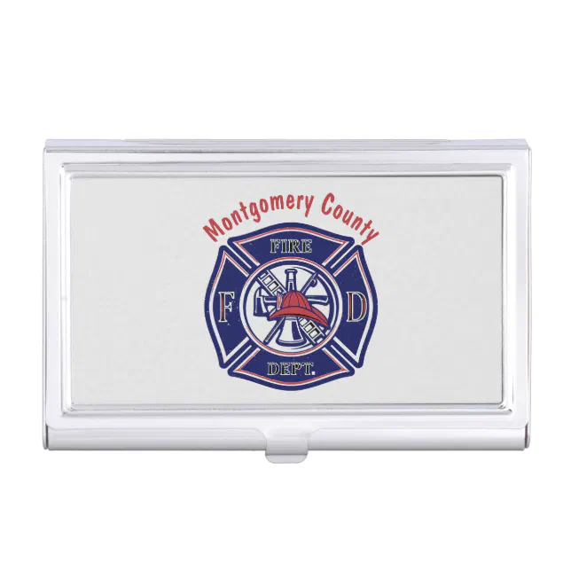 Blue Firefighter Badge Logo Customized Business Card Case | Zazzle