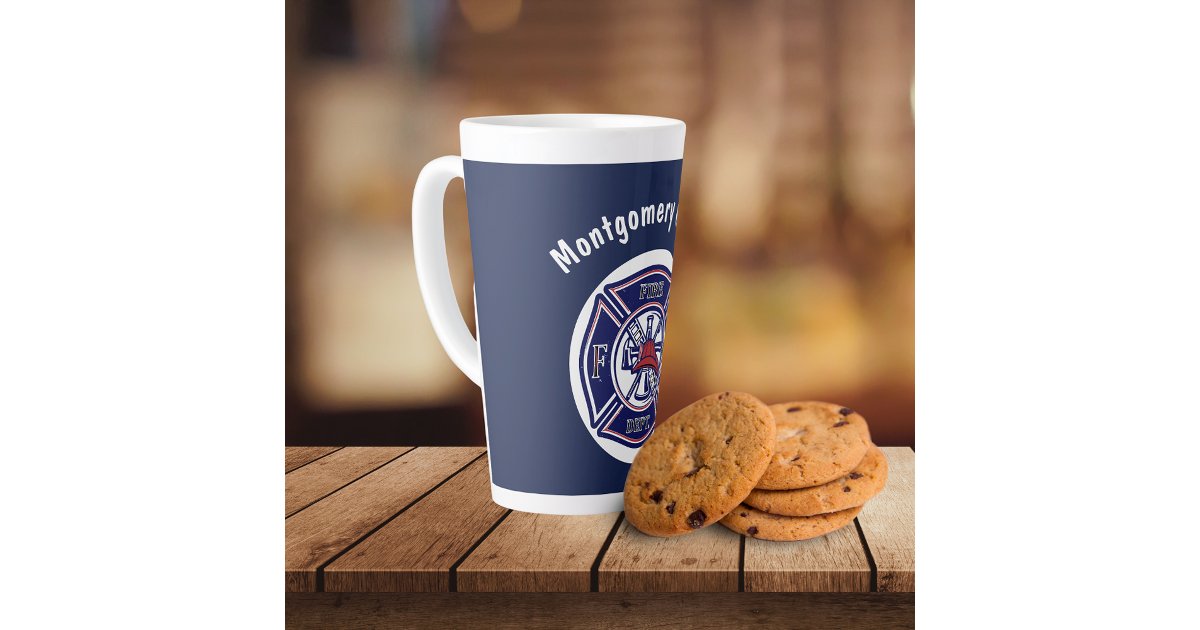 Blue Firefighter Badge Logo Personalized Latte Mug | Zazzle