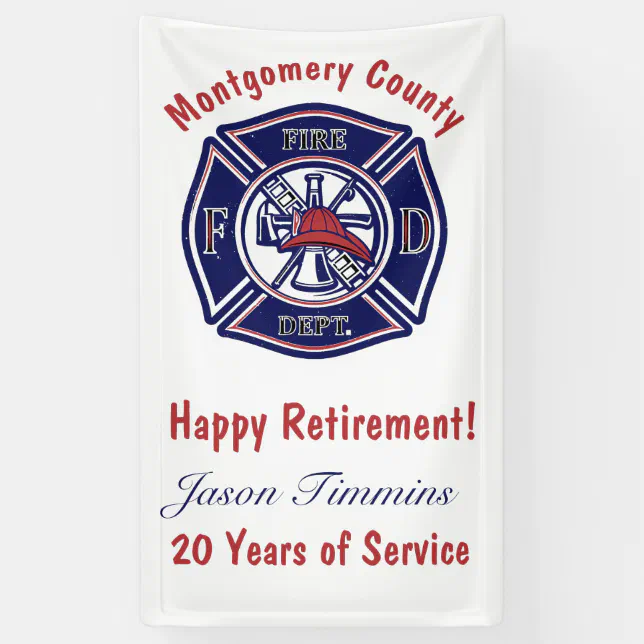 Blue Firefighter Badge Logo Retirement Party Banner | Zazzle