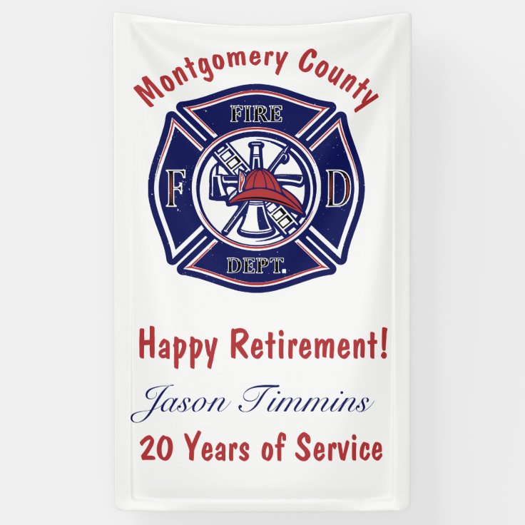 Blue Firefighter Badge Logo Retirement Party Banner | Zazzle