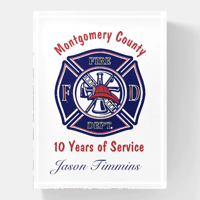 Blue Firefighter Badge Logo Service Award Paperweight | Zazzle