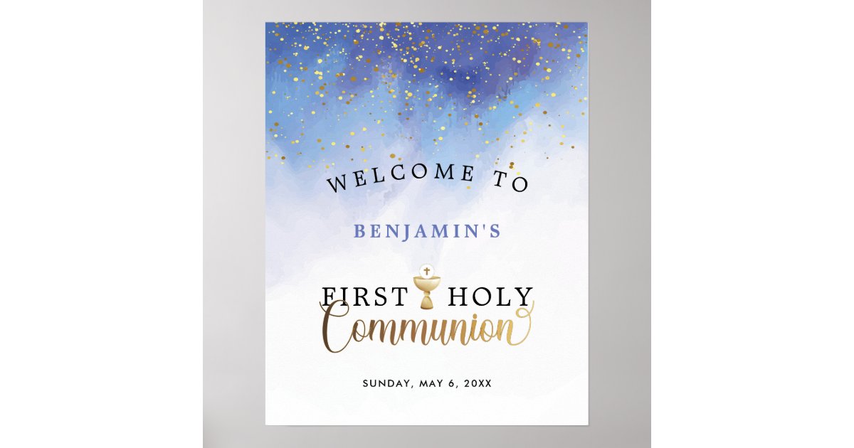 Blue First Holy Communion Welcome Poster | Zazzle