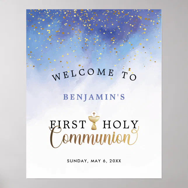 Blue First Holy Communion Welcome Poster | Zazzle
