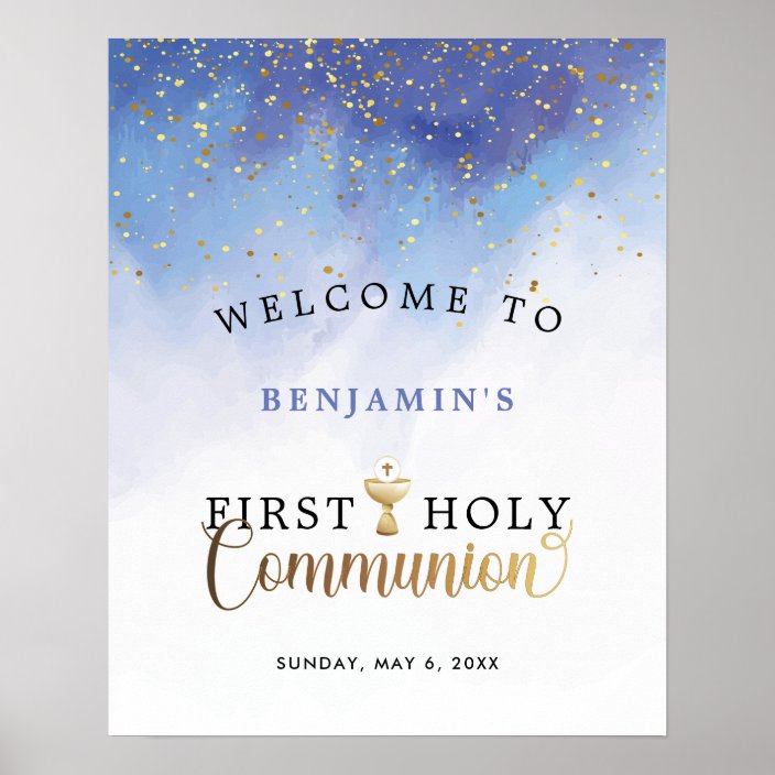 Blue First Holy Communion Welcome Poster | Zazzle.com