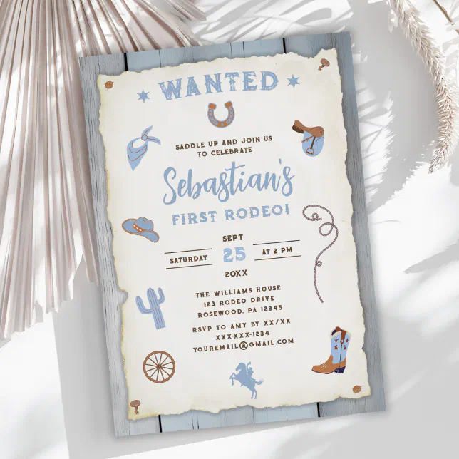 Blue First Rodeo Baby Boy 1st Birthday Invitation | Zazzle