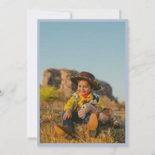 Blue First Rodeo Cowboy Kids Birthday Photo Invitation | Zazzle