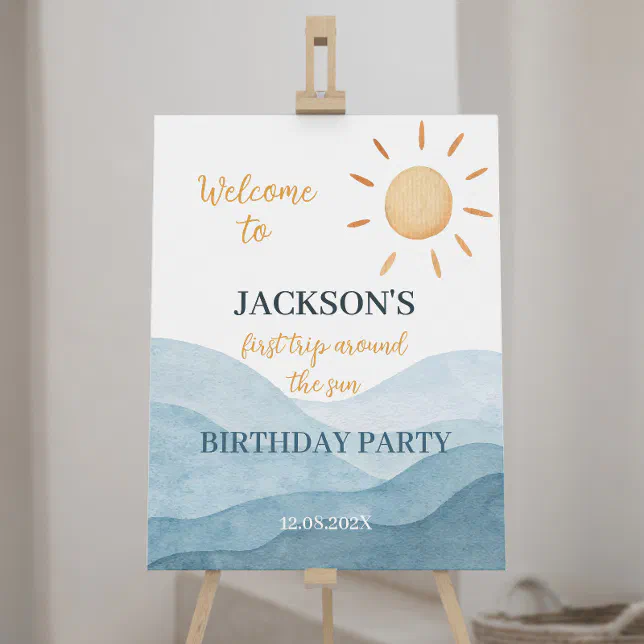 Blue First Trip Around Sun Birthday Welcome Sign | Zazzle