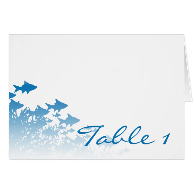 Blue Fish and Coral Wedding Table Number tent | Zazzle