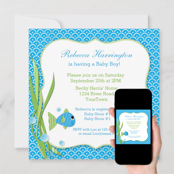 Blue Fish Baby Shower Invitation | Zazzle