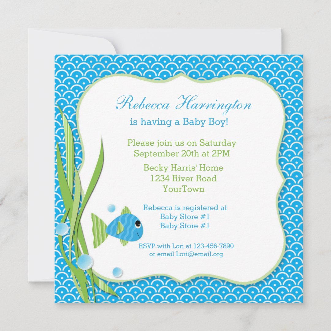 Blue Fish Baby Shower Invitation | Zazzle