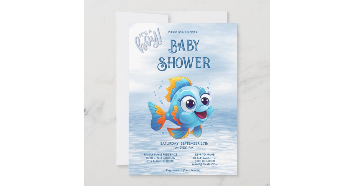 Blue Fish Baby Shower Invitation | Zazzle
