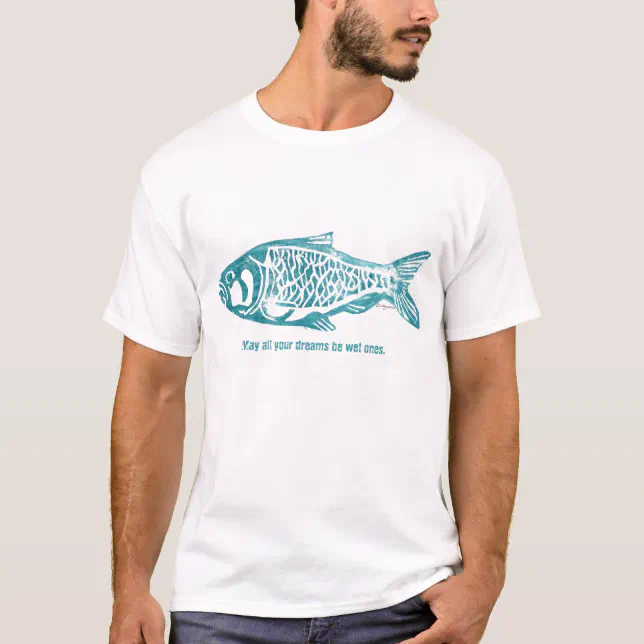 Blue Fish Design Lino Block Print T Shirts | Zazzle