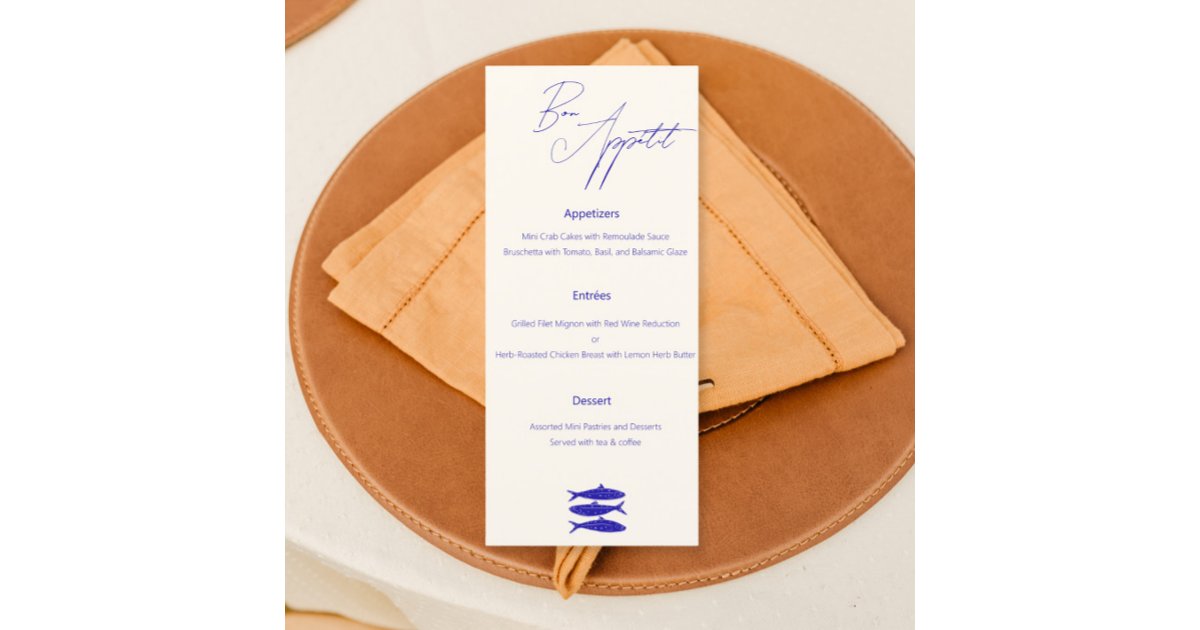 Blue Fish Design Wedding Menu Italy | Zazzle