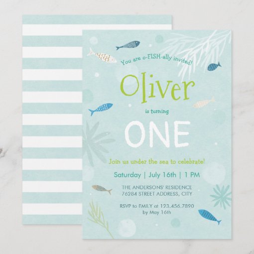 Blue Fish Kids Birthday Party Card | Zazzle