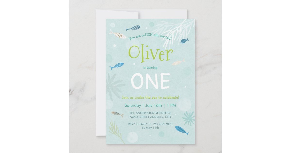 Blue Fish Kids Birthday Party Card | Zazzle