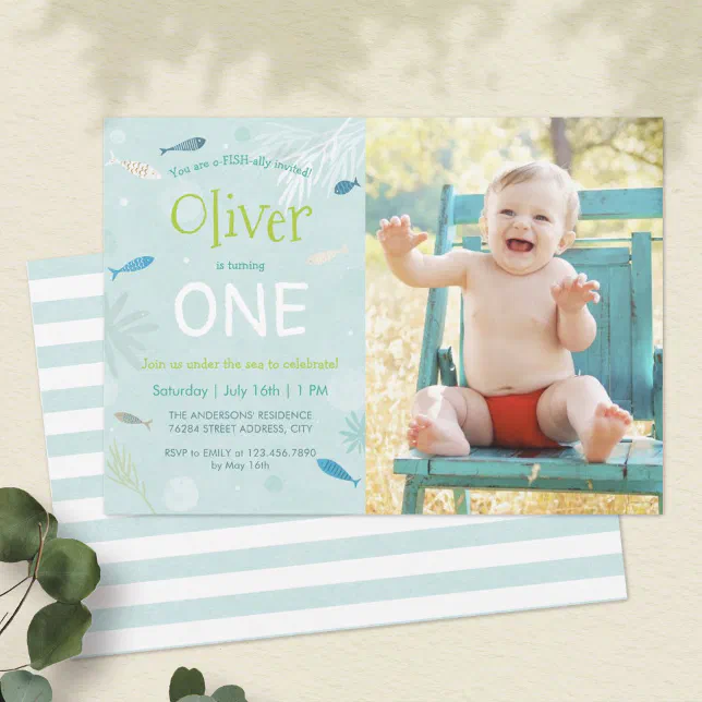 Blue Fish Kids Birthday Party Photo Card | Zazzle