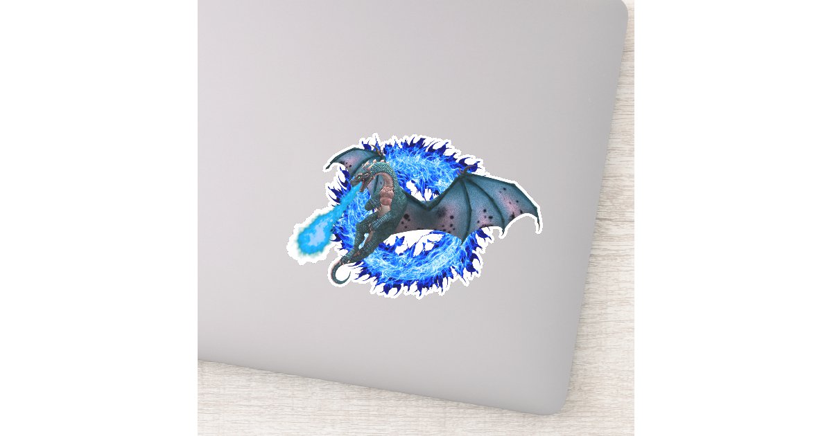 Blue Flame Fire Breathing Dragon Fantasy Sticker | Zazzle