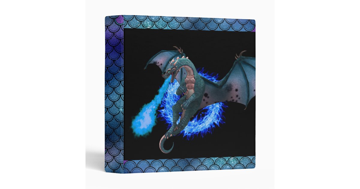 Blue Flame Fire Dragon Scales 3 Ring Binder | Zazzle