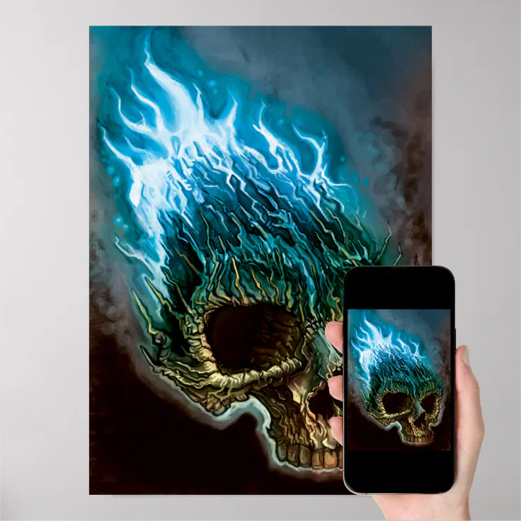 Blue Flame Skull Poster | Zazzle