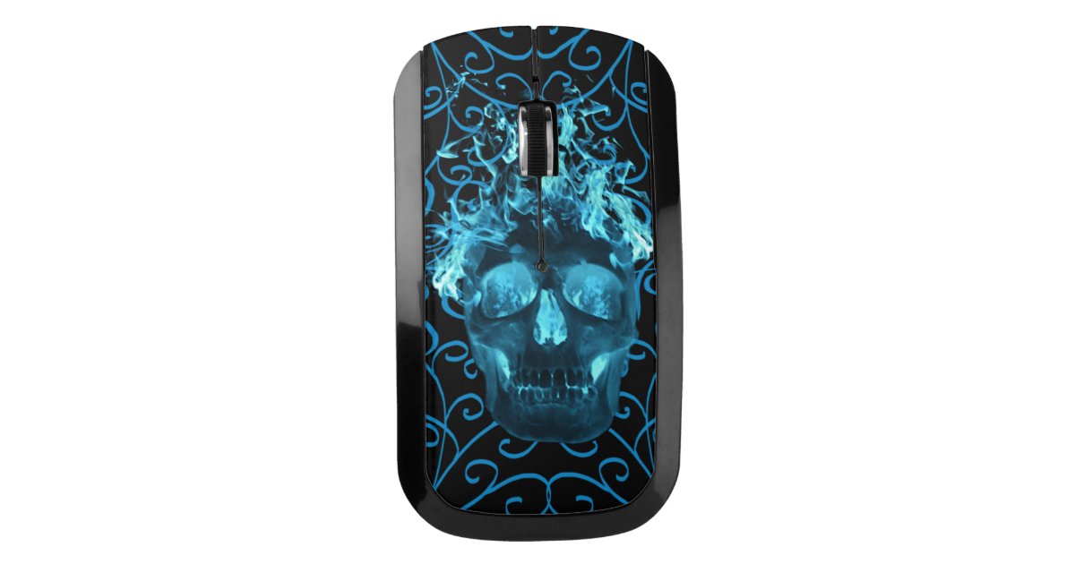 Blue Flaming Fire Skull Wireless Mouse | Zazzle