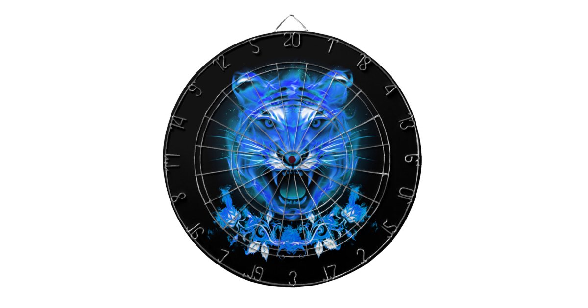 Blue Flaming Fire Tiger Dart Board | Zazzle