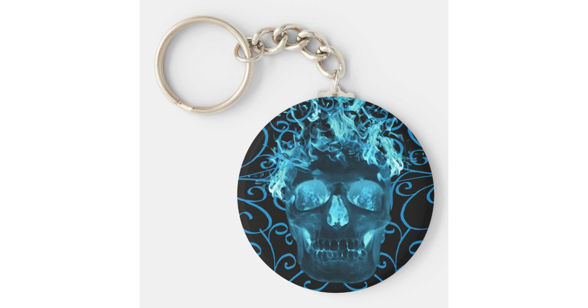 Blue Flaming Skull Key Chain | Zazzle.com