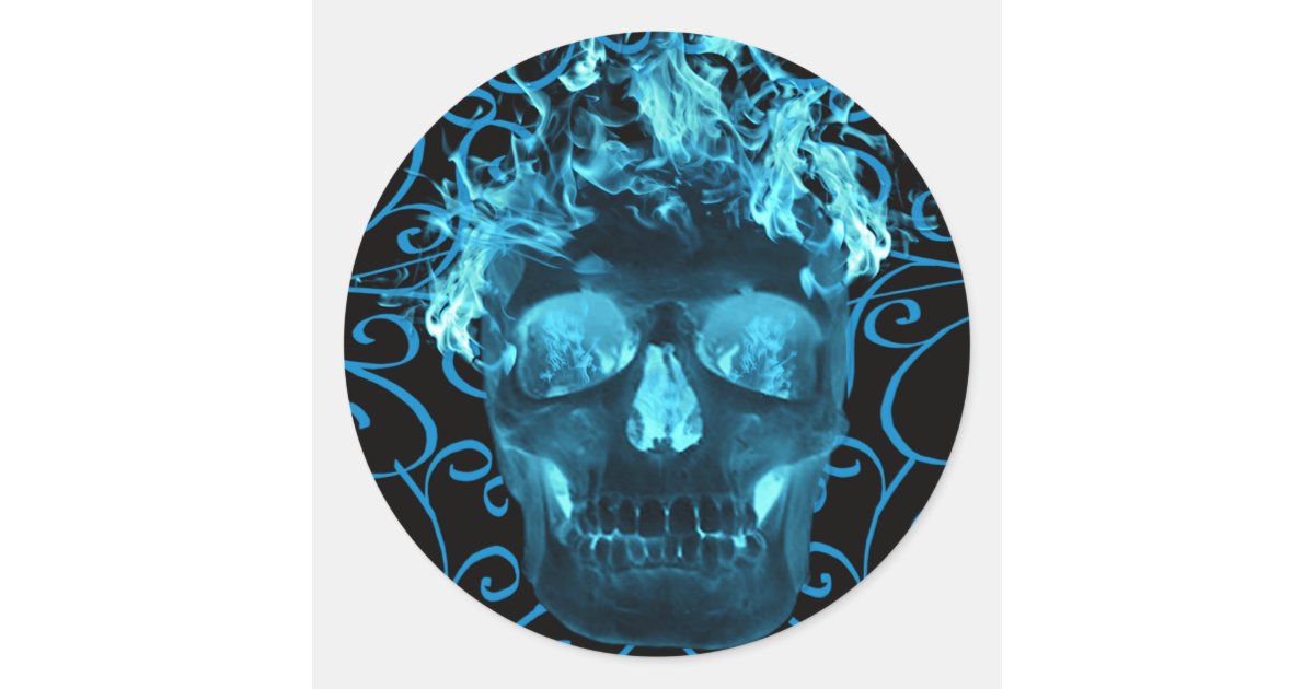 Blue Flaming Skull Stickers | Zazzle