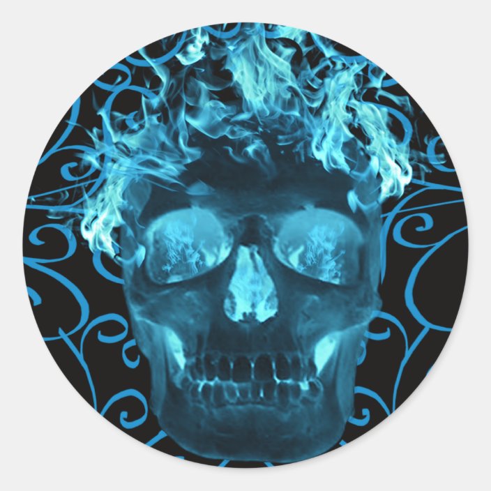 Blue Flaming Skull Stickers | Zazzle.com
