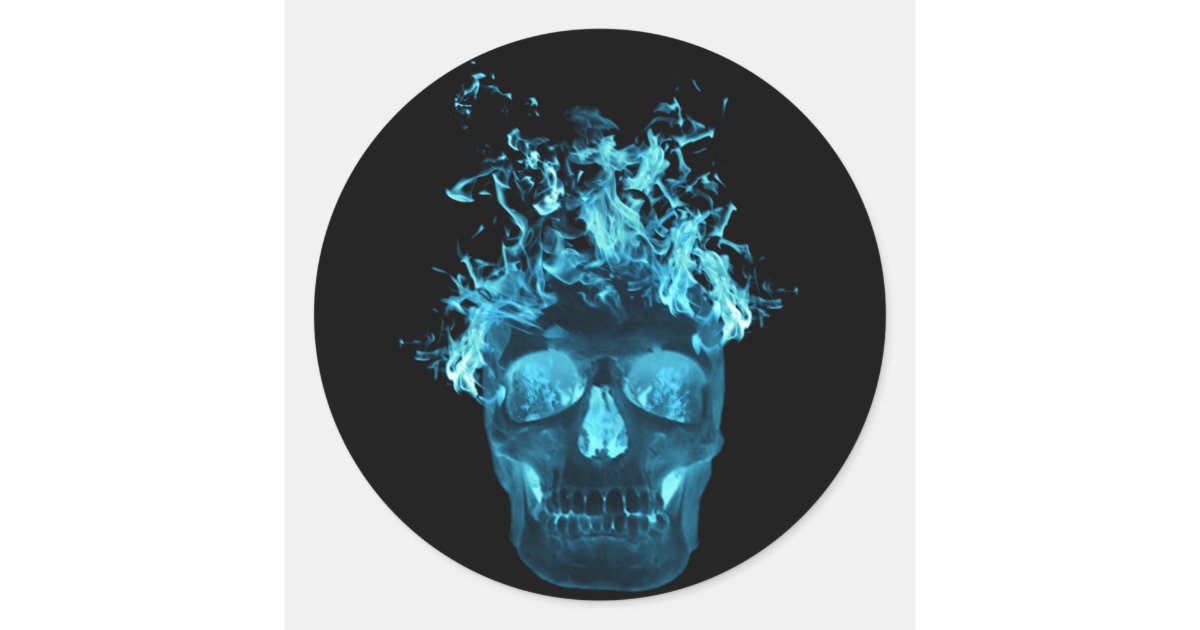 Blue Flaming Skull Stickers | Zazzle