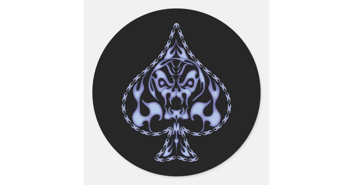 Blue Flaming Spade Skull Classic Round Sticker | Zazzle.com