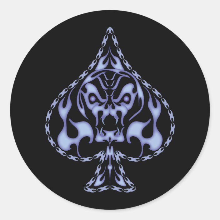 Blue Flaming Spade Skull Classic Round Sticker | Zazzle.com