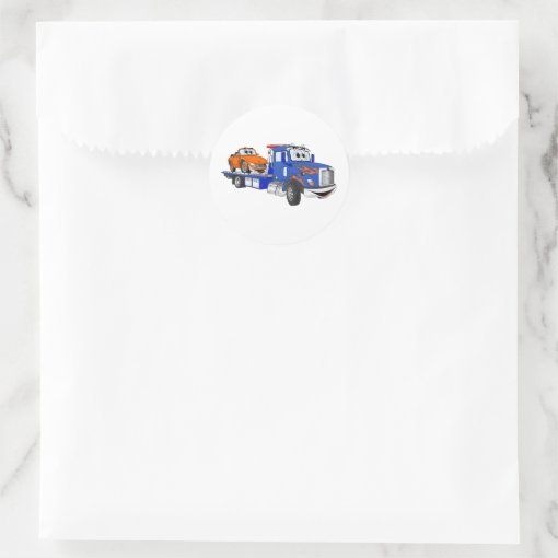 Blue Flatbed Tow Truck Classic Round Sticker | Zazzle