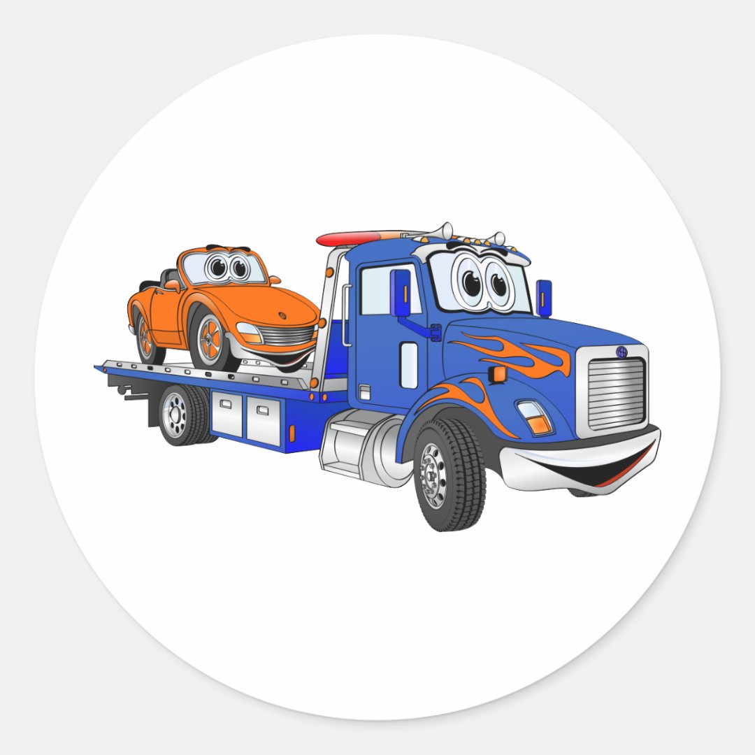 Blue Flatbed Tow Truck Classic Round Sticker | Zazzle